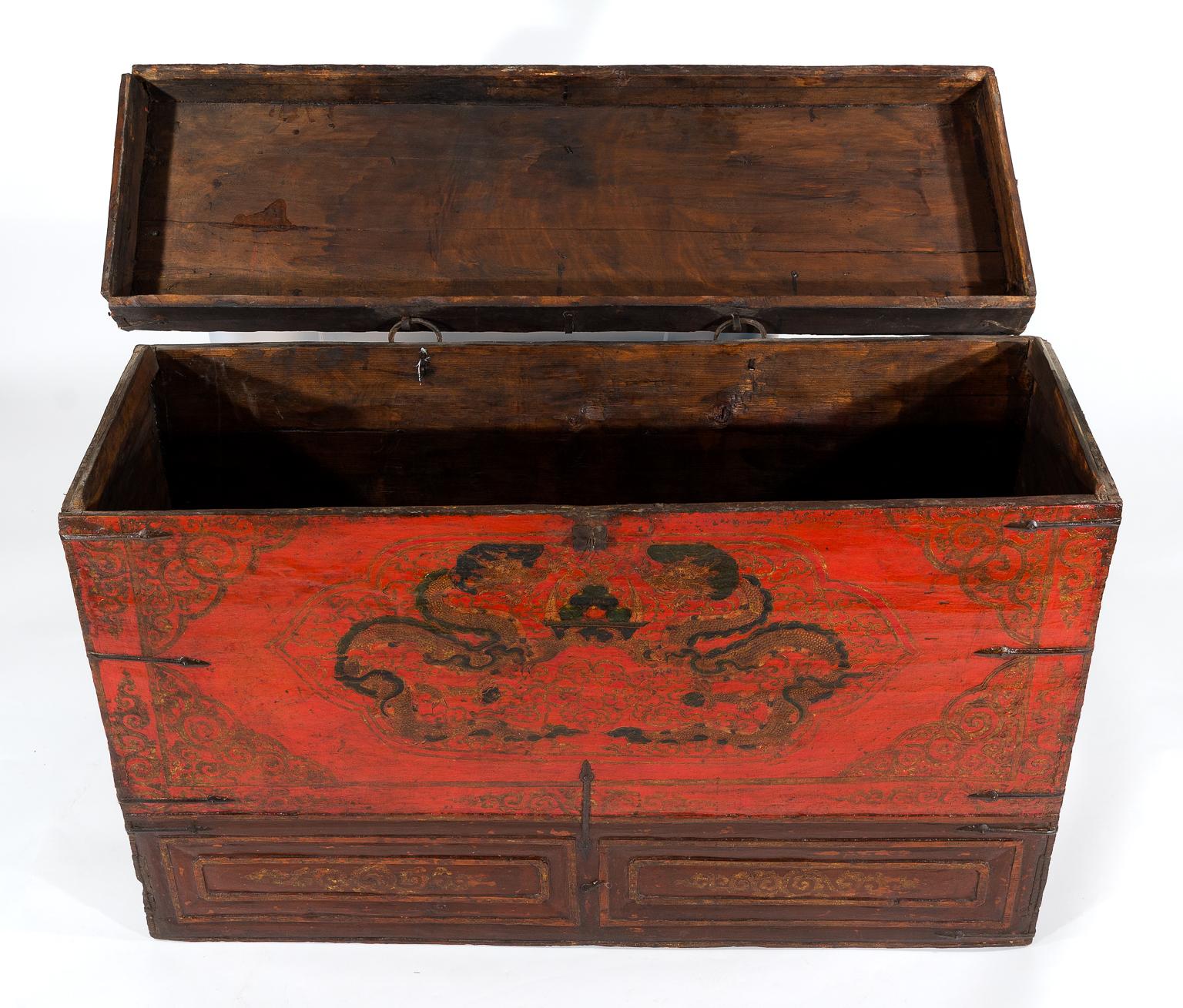 Antique Tibetan Chest with Original Red Paint For Sale at 1stDibs ...