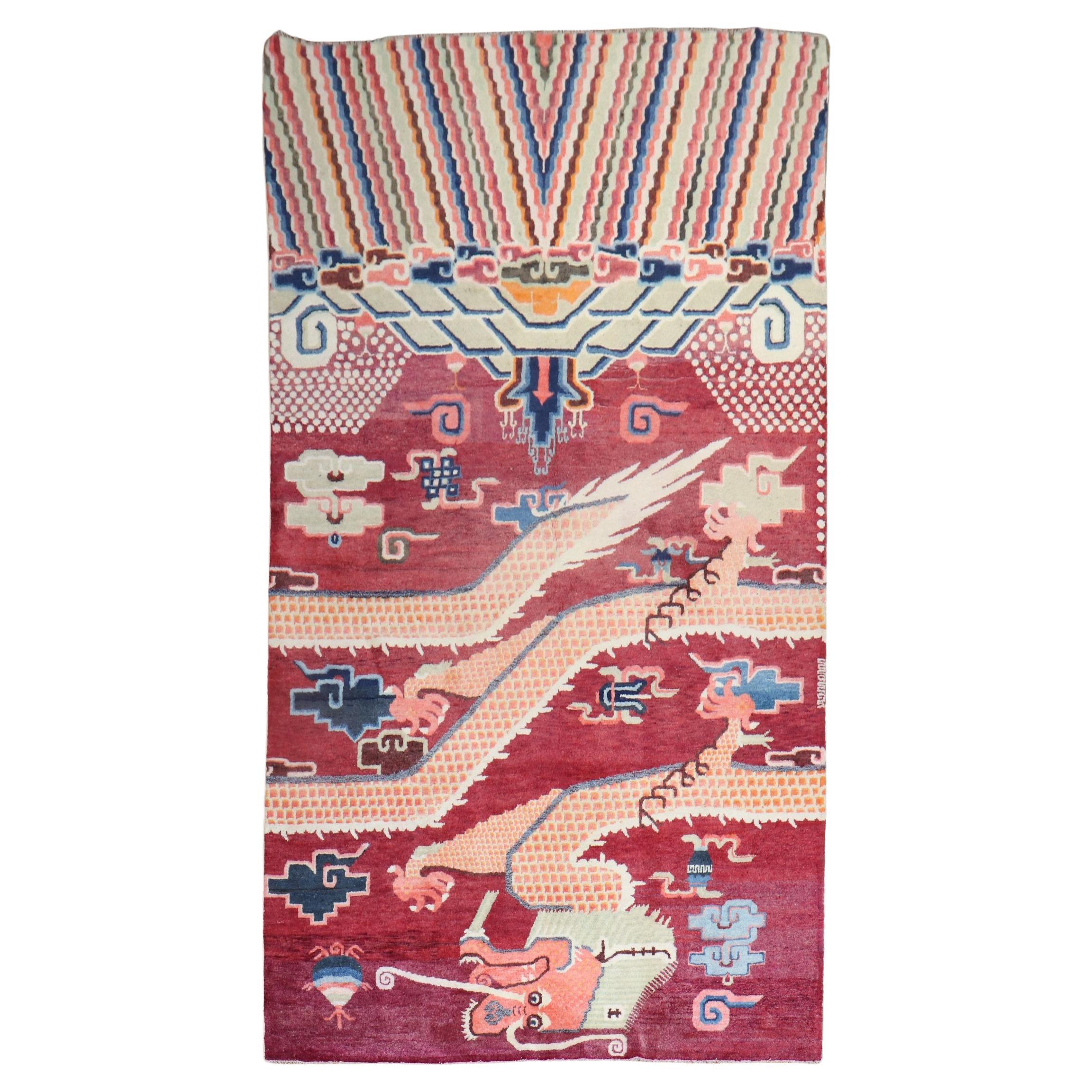 Charming Antique Tibetan Dragon Design Sitting Rug at 1stDibs