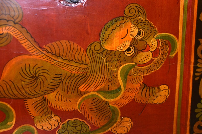 Antique Tibetan Foo Dog Box Hand Painted at 1stDibs