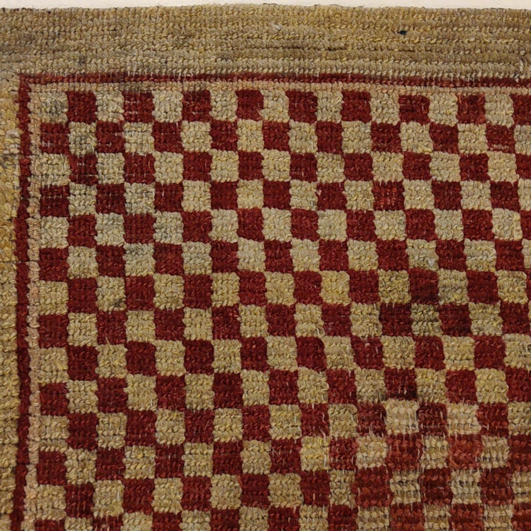 Antique Tibetan Red and White Checkerboard Design Meditation Rug For ...