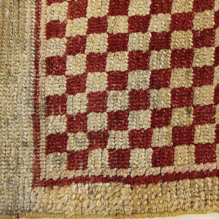 Antique Tibetan Red and White Checkerboard Design Meditation Rug For ...