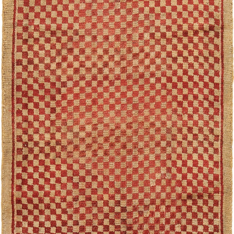 Antique Tibetan Red and White Checkerboard Design Meditation Rug For ...