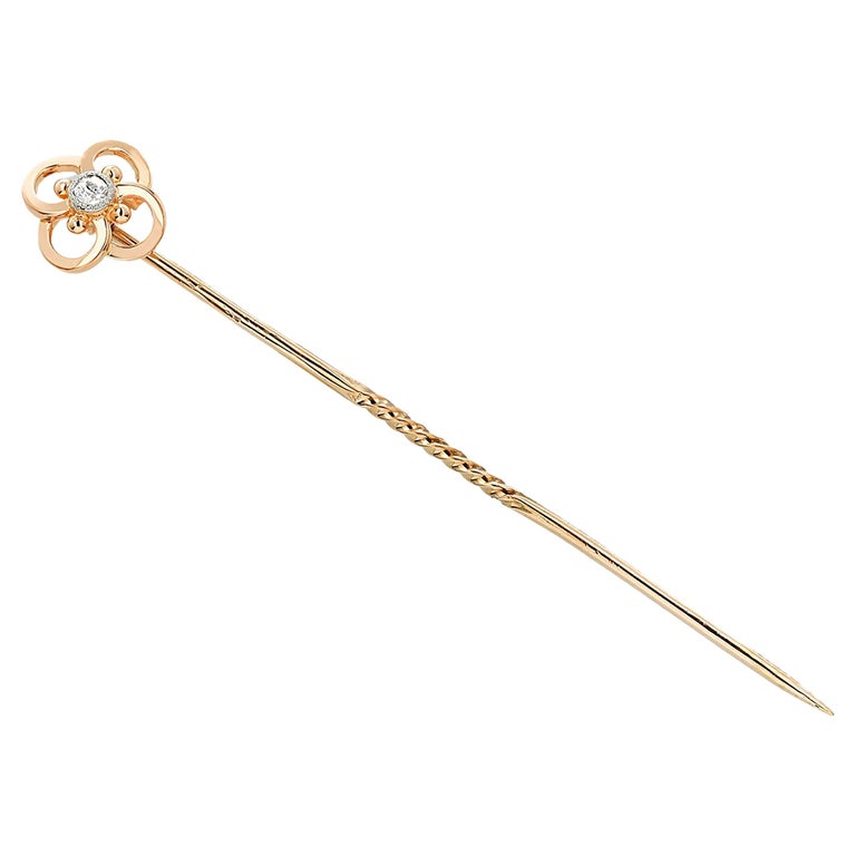 Antique Tie Pin with Diamond Fifteen Karat Yellow Gold For Sale at 1stDibs