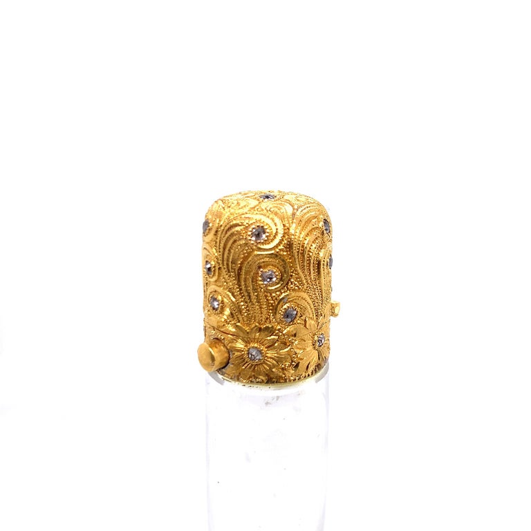 Antique Tiffany and Co. Perfume Bottle with a Gold and Diamond-Covered ...