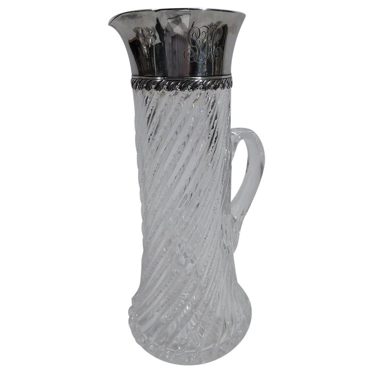 Antique Tiffany Edwardian Cut-Glass and Sterling Silver Claret Jug For ...