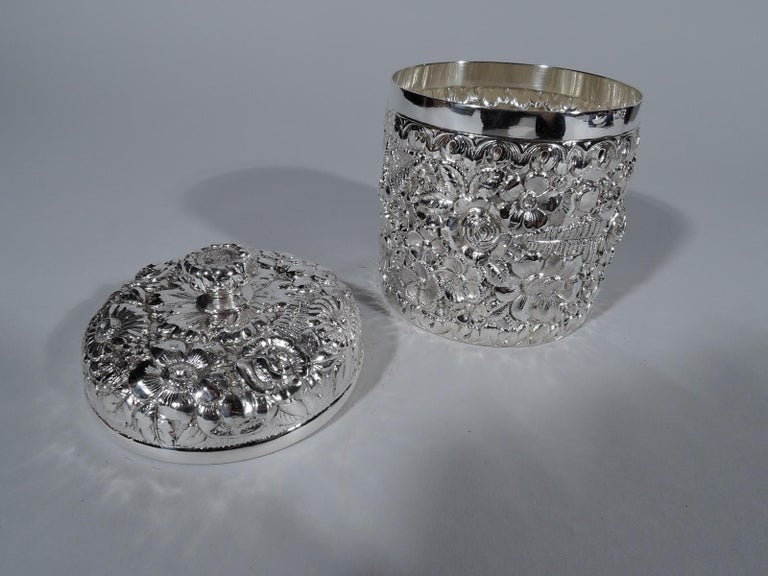 Antique Tiffany Repousse Sterling Silver Tea Caddy For Sale at 1stDibs