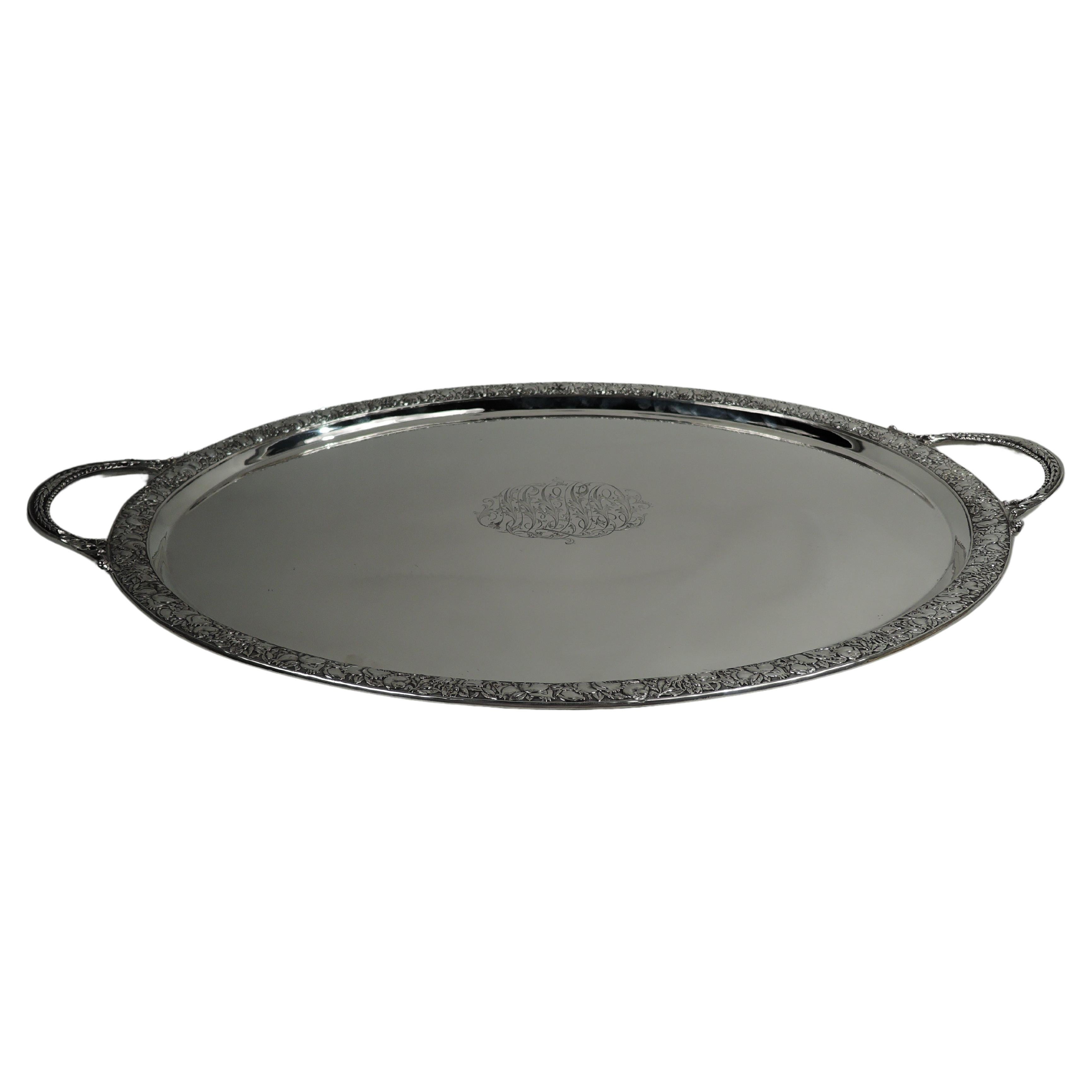 Antique Tiffany Sterling Silver Fruits and Flowers Tea Tray For Sale at ...