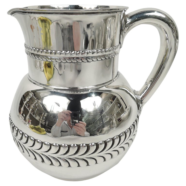 Antique Tiffany Sterling Silver Pitcher with Bold Wave Edge Borders For ...