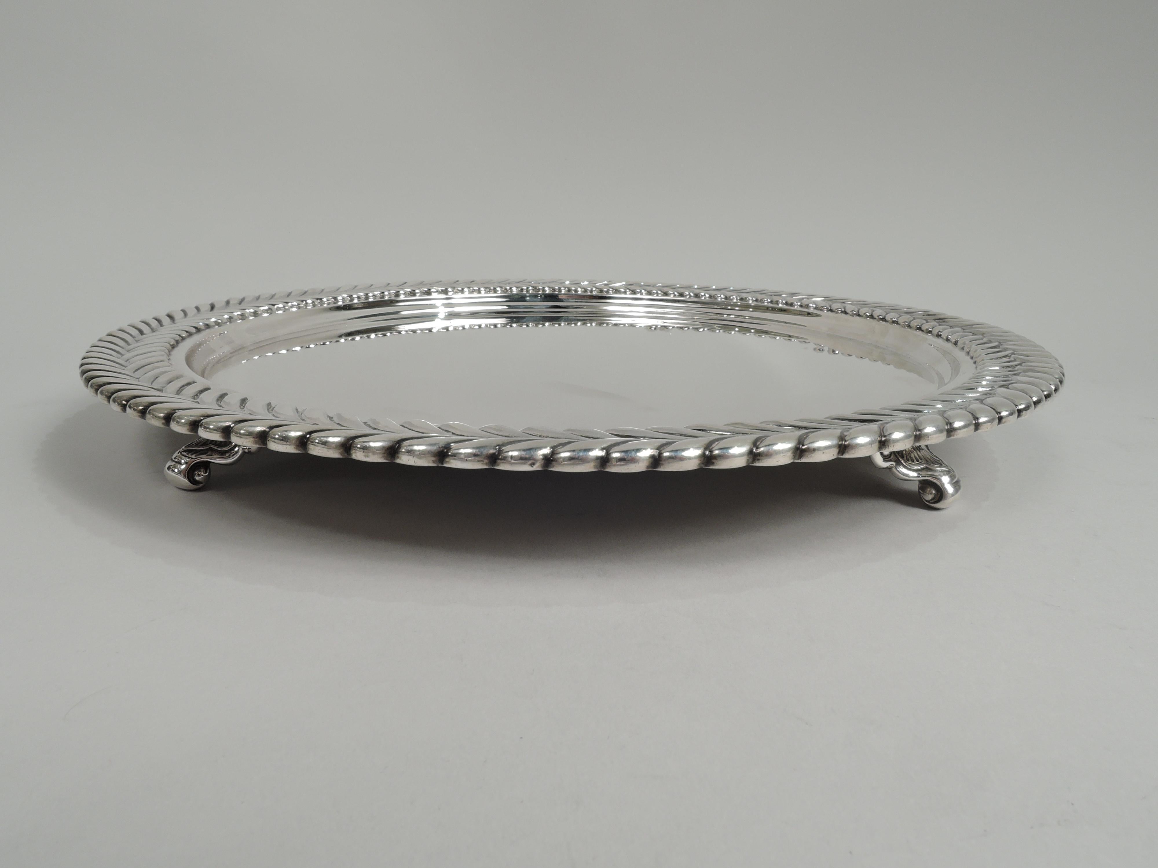 Antique Tiffany Sterling Silver Salver Tray with Bold Wave Edge For ...