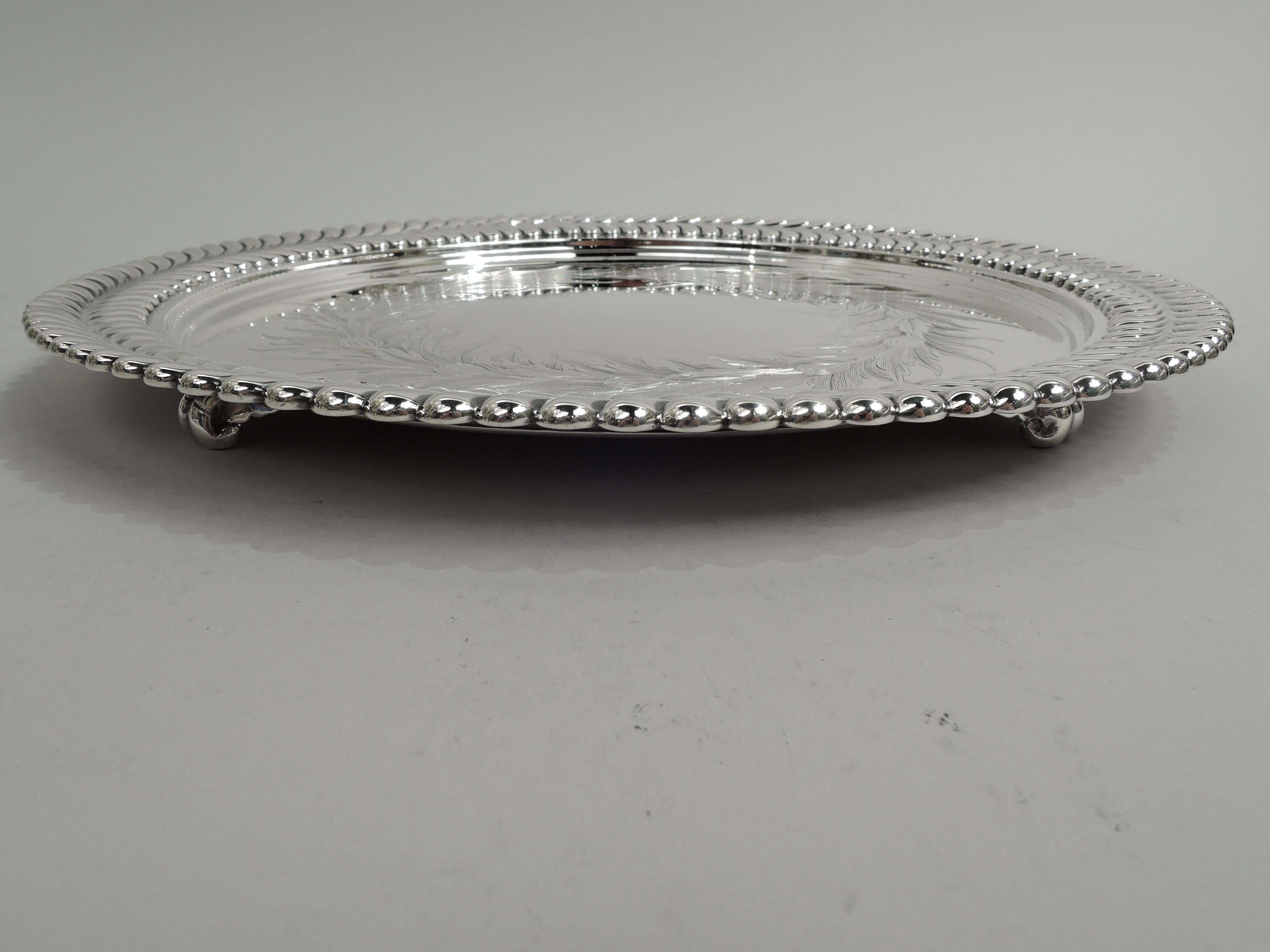 Antique Tiffany Sterling Silver Salver Tray with Bold Wave Edge For ...