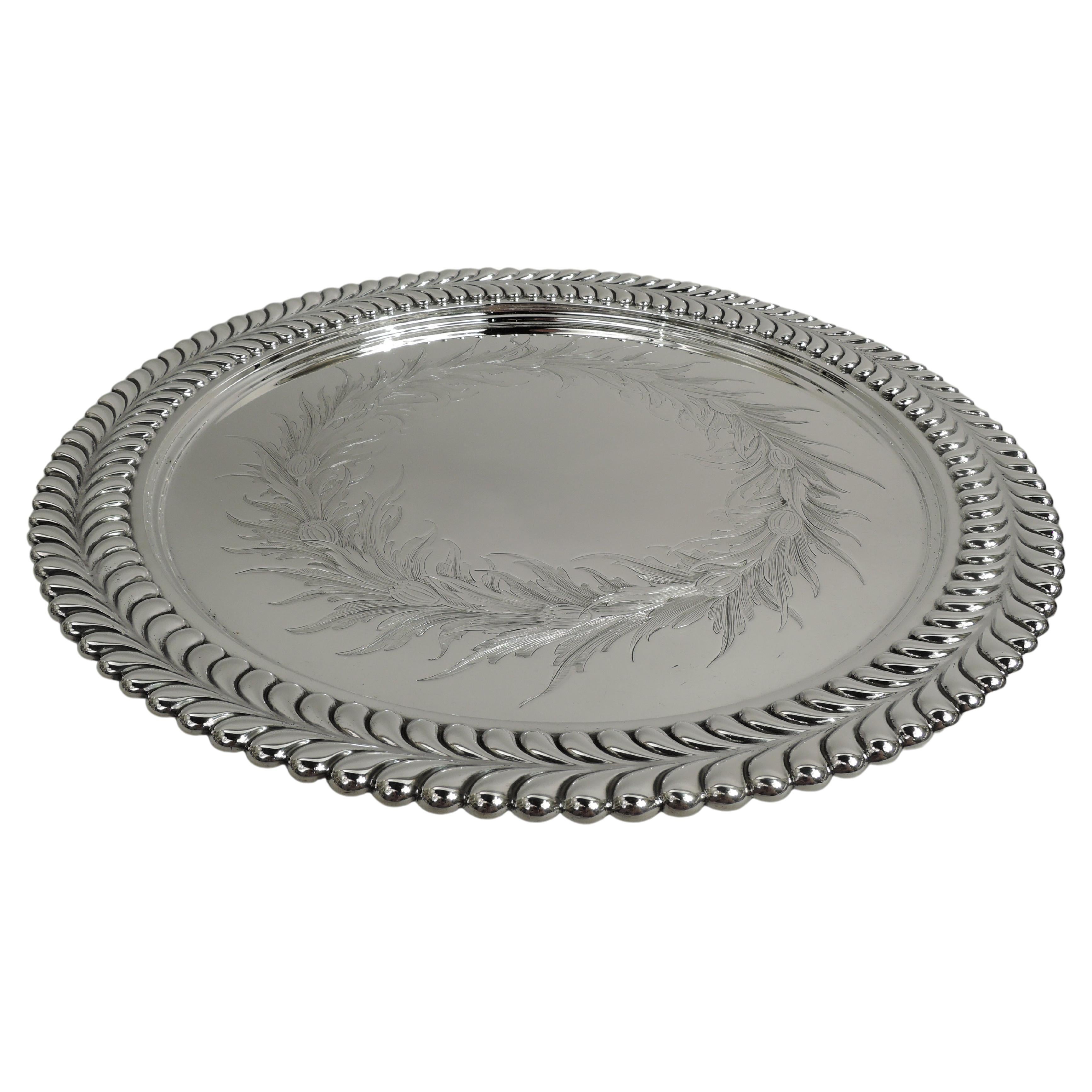 Antique Tiffany Sterling Silver Salver Tray with Bold Wave Edge For ...