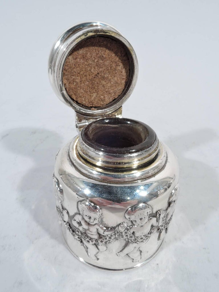 Antique Tiffany Sterling Silver Traveling Inkwell with Chubby Cherubs ...