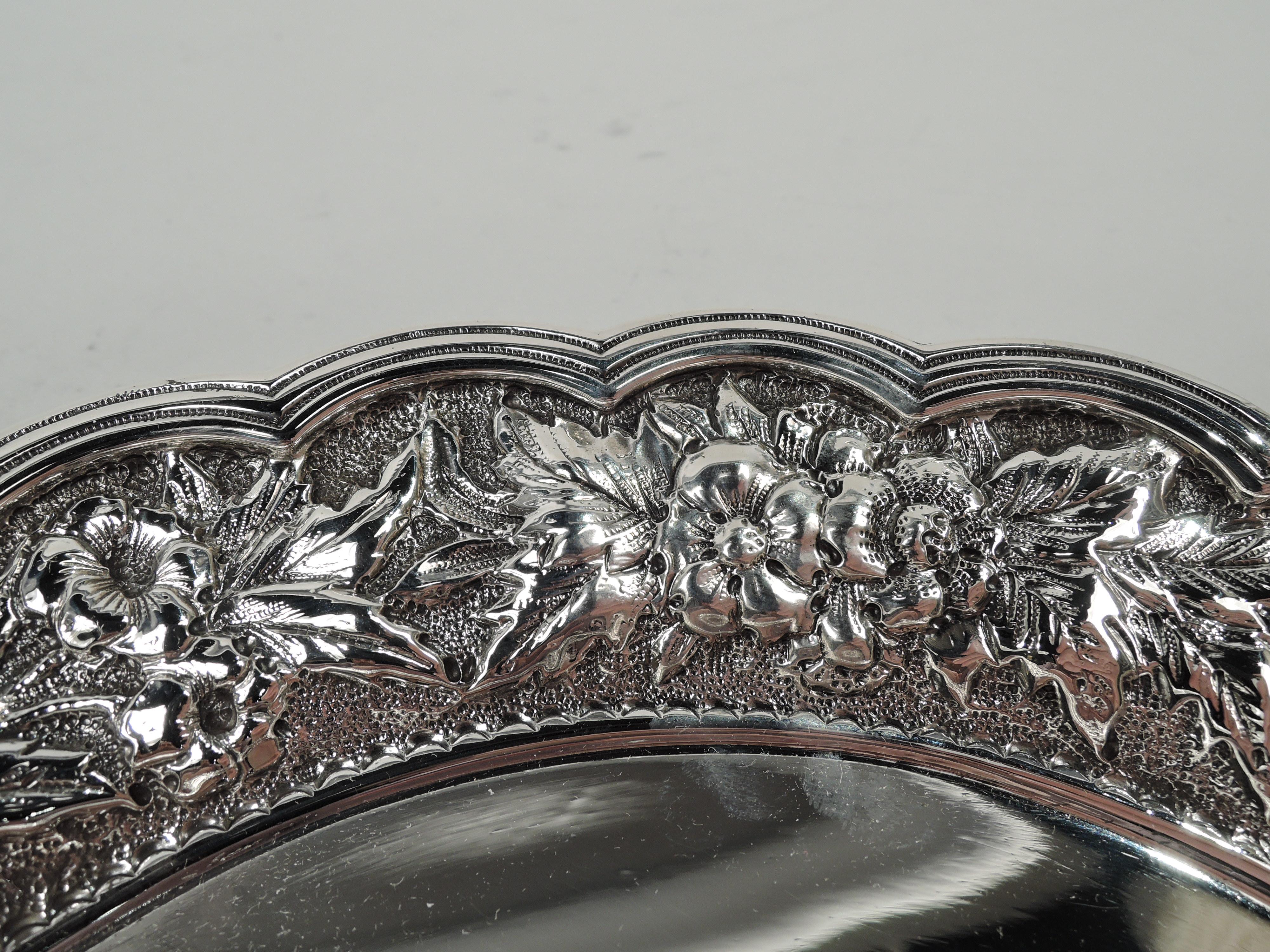 Antique Tiffany Victorian Repousse Sterling Silver Tray For Sale at 1stDibs