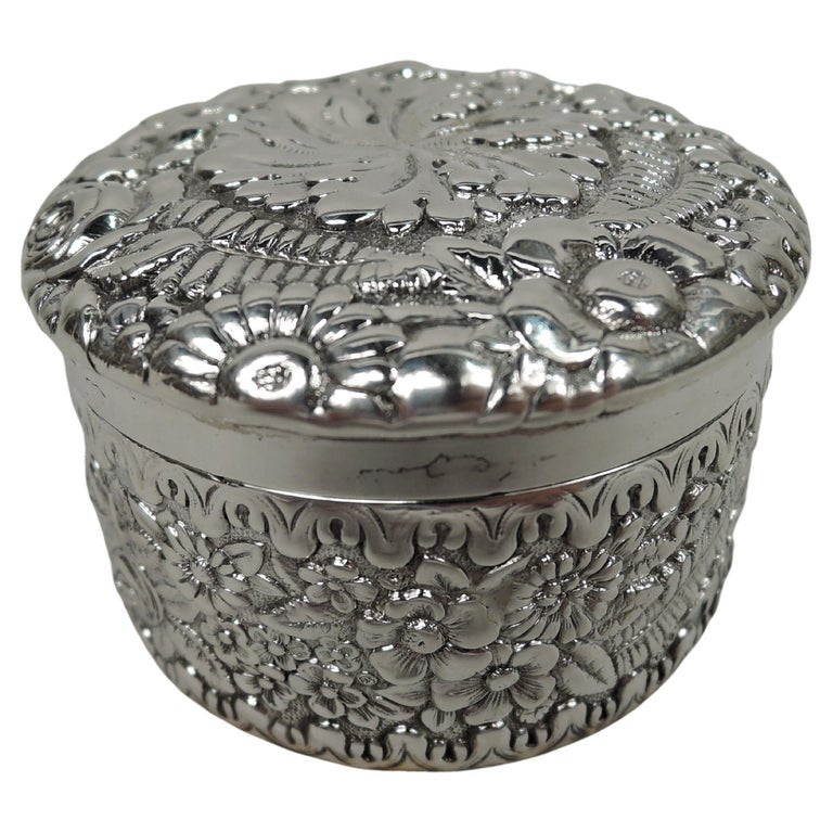 Antique Tiffany Victorian Repousse Sterling Silver Trinket Box For Sale at 1stDibs