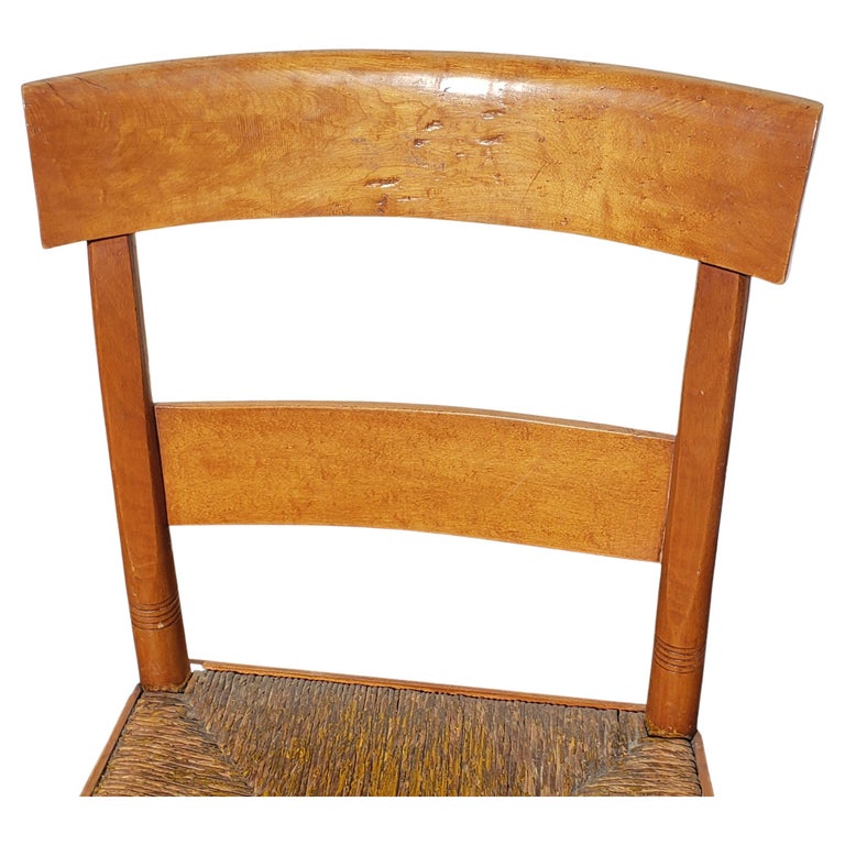 Antique Tiger Maple Bentwood Slat Back with Rush Seat Dining Chairs ...