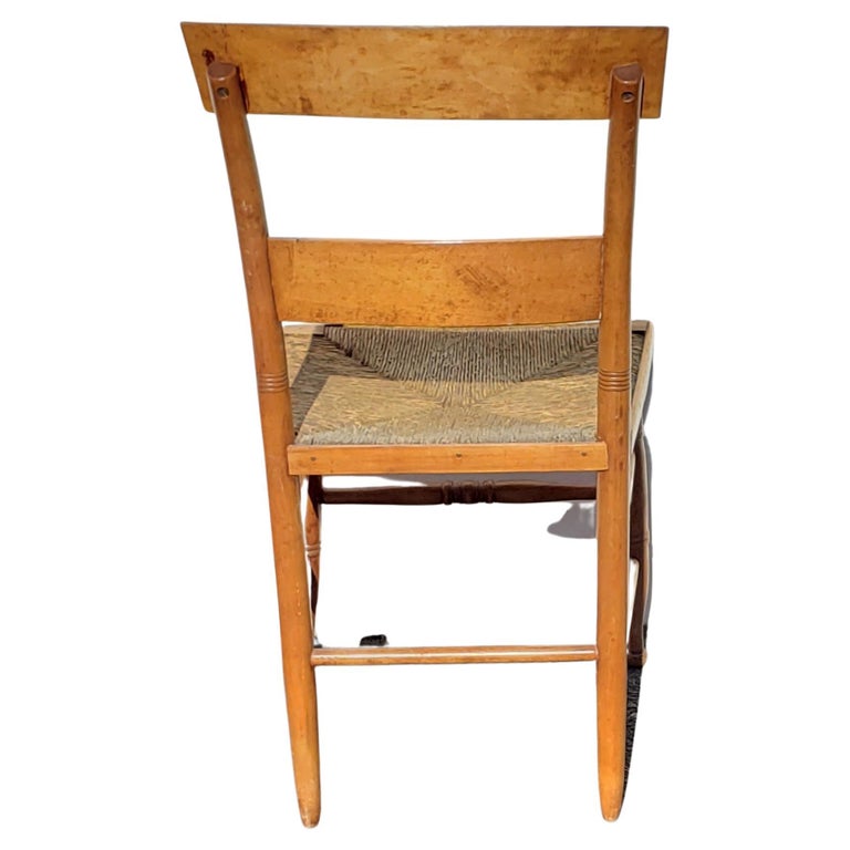 Antique Tiger Maple Bentwood Slat Back with Rush Seat Dining Chairs ...