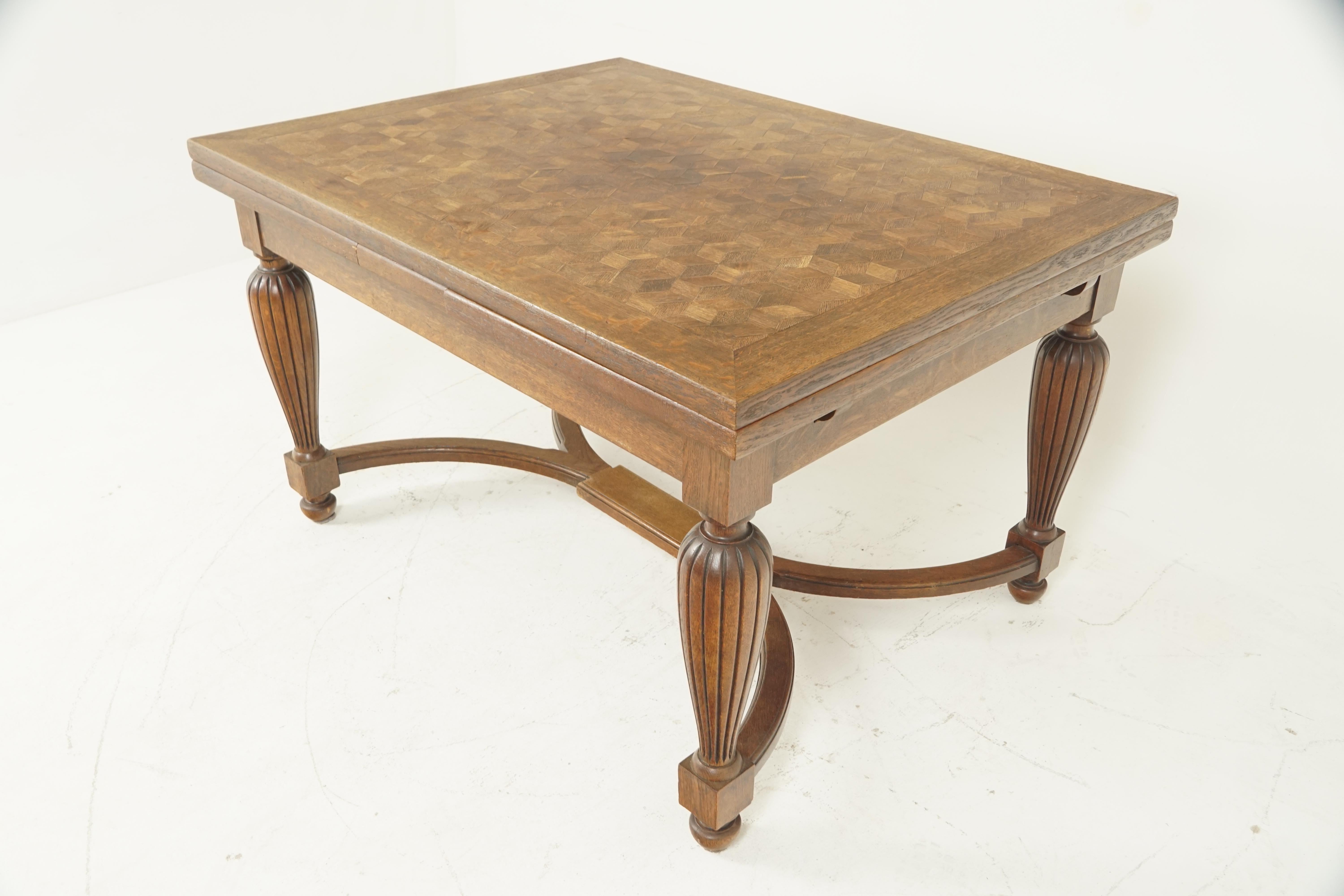 Antique Tiger Oak Table, Parquetry Pull Out Refectory Table, France ...