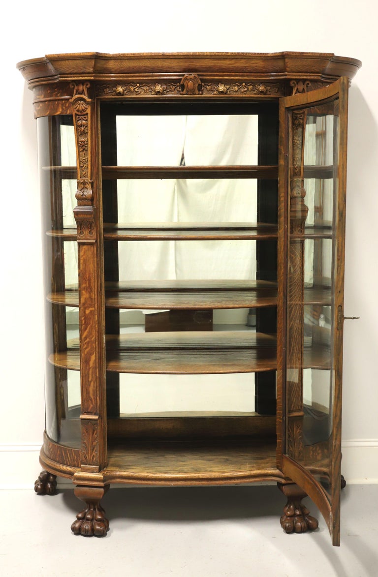 Antique Tiger Oak Victorian Era Bowfront China Cabinet For Sale at 1stDibs