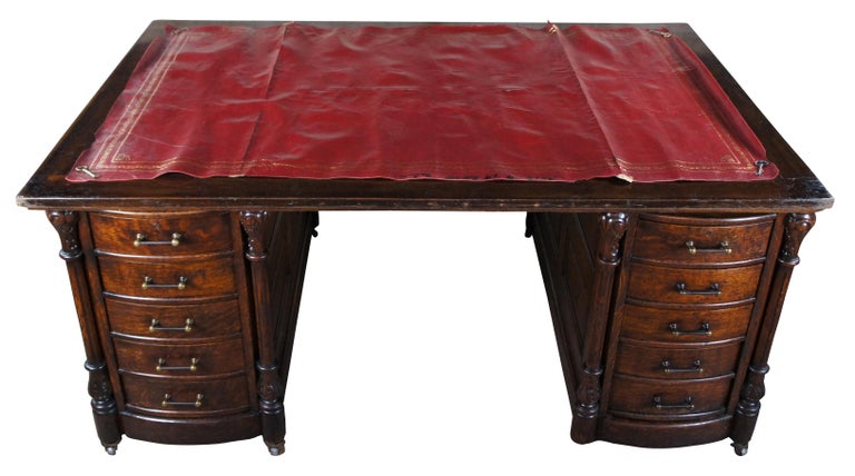 Antique Tooled Red Burgundy Leather Writing Surface Desk Insert Pad For ...