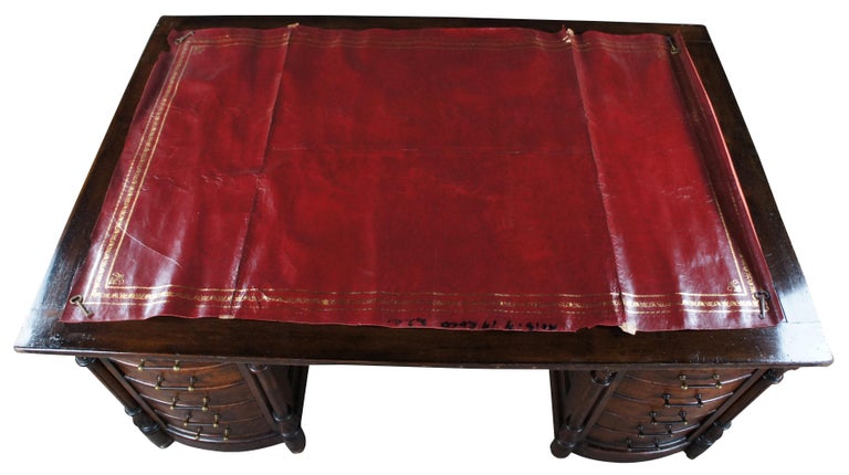 Antique Tooled Red Burgundy Leather Writing Surface Desk Insert Pad For ...