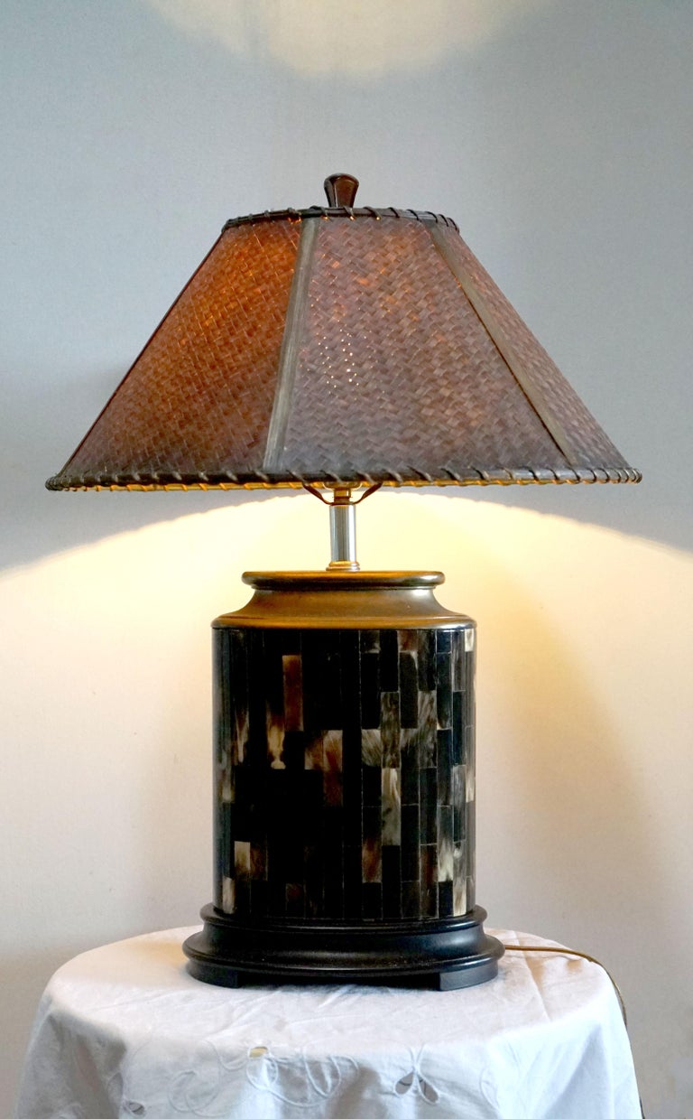 Antique Tortoise Mother of Pearl Veneer Table Lamp, Original Finial For ...