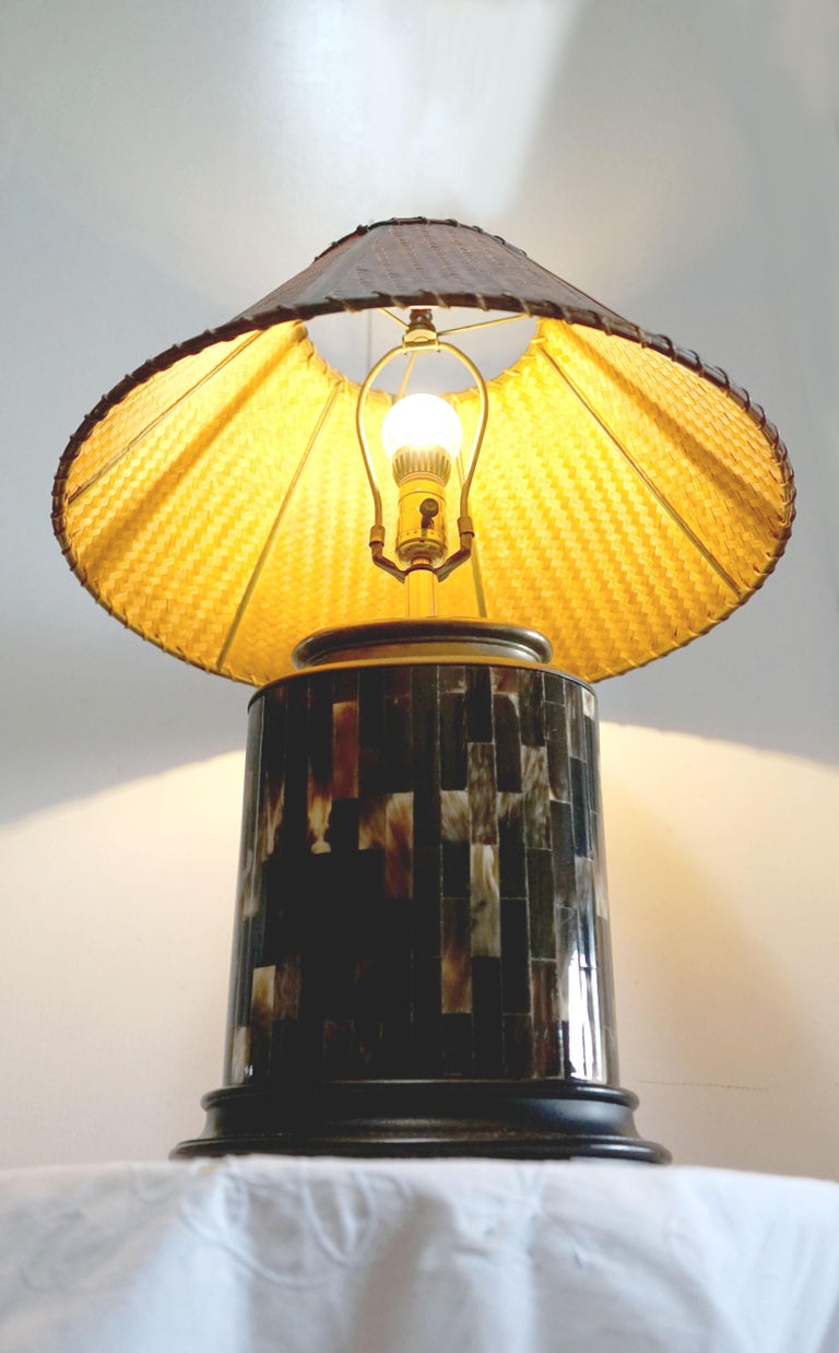 Antique Tortoise Mother of Pearl Veneer Table Lamp, Original Finial For ...