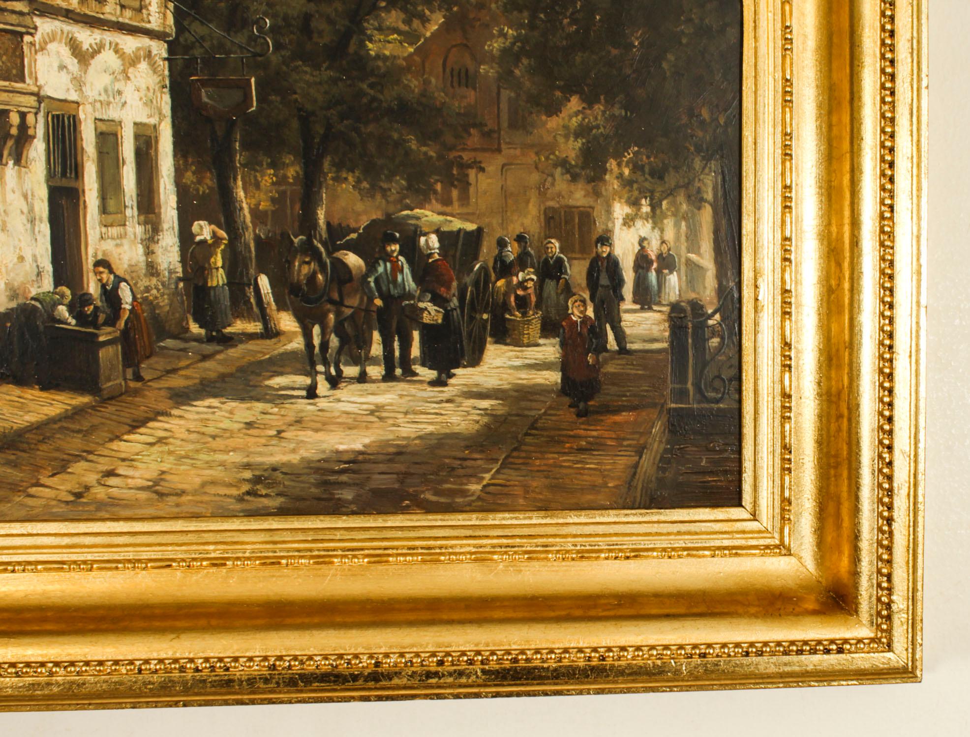Antique Townscape Oil Painting by Louis Dommersen 19th Century For Sale ...
