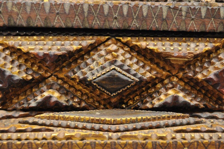 Antique Tramp Art Diamond 2 Tier Hinged Wood Jewelry Presentation Box ...