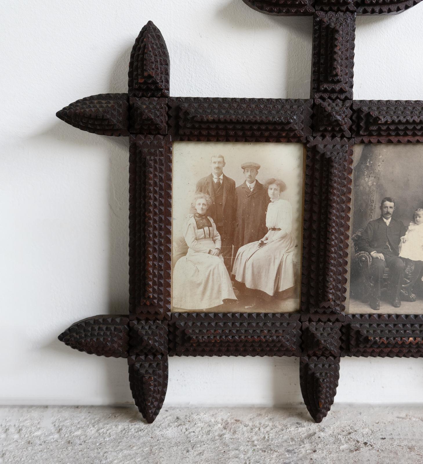 Antique Tramp Art Double Picture Frame With Original Portrait ...