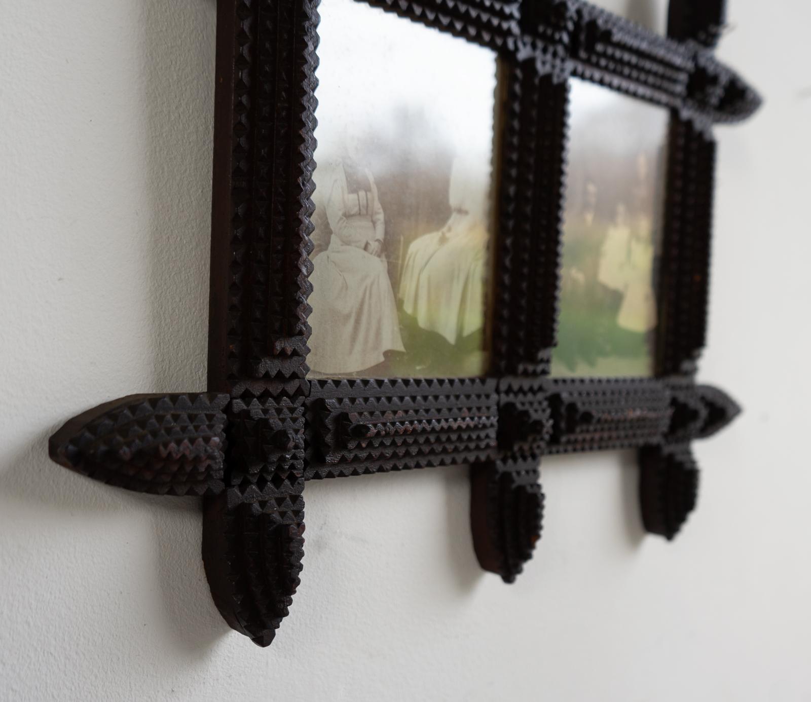 Antique Tramp Art Double Picture Frame With Original Portrait ...