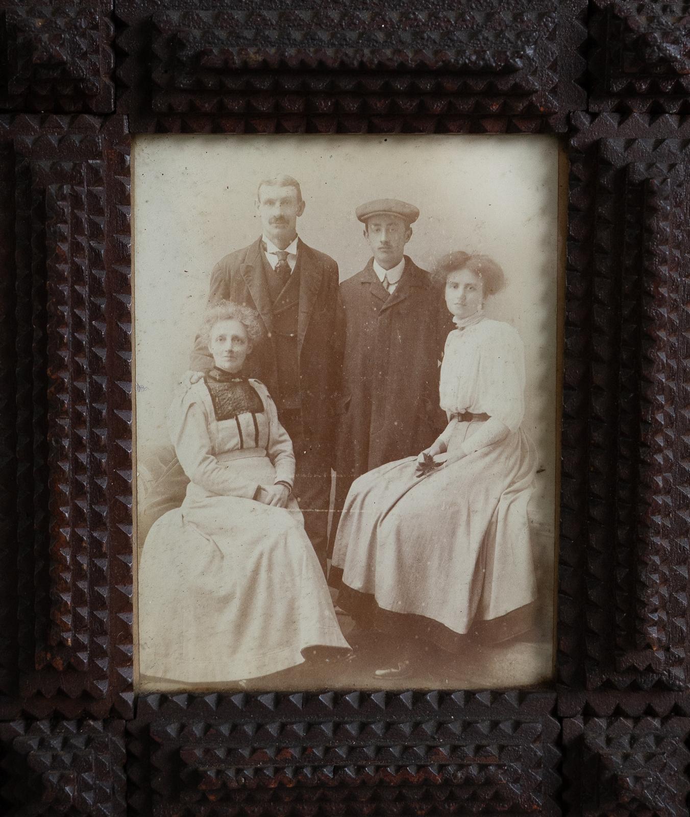 Antique Tramp Art Double Picture Frame With Original Portrait ...