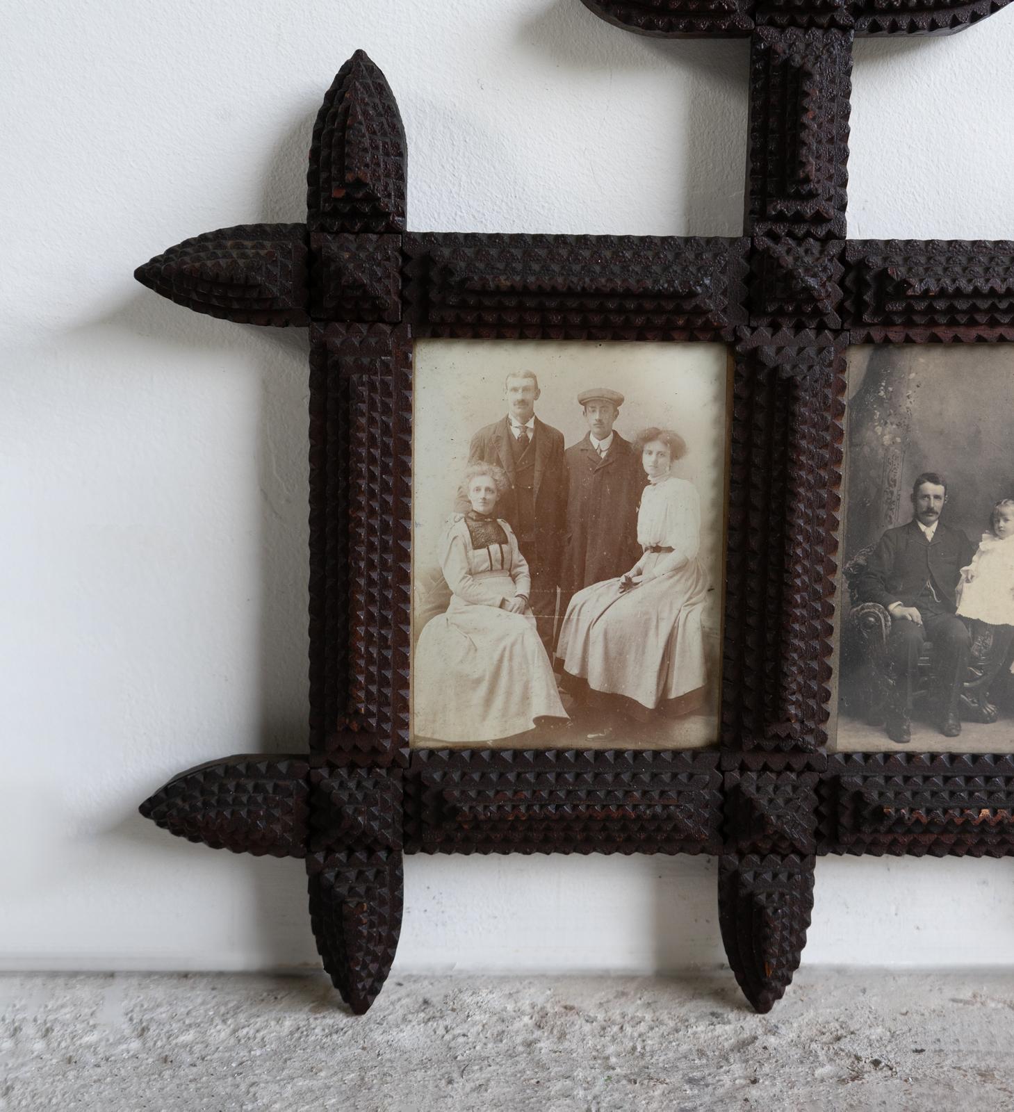 Antique Tramp Art Double Picture Frame With Original Portrait ...