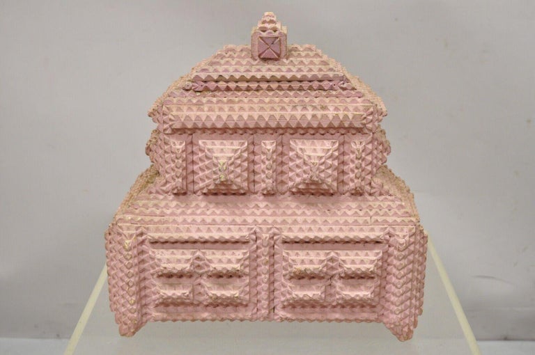 Antique Tramp Art Pink 4 Drawer Wood 2 Tier Pyramid Jewelry ...