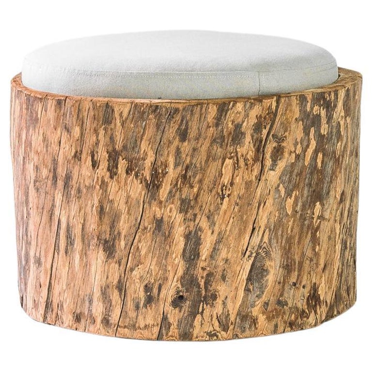 Antique Tree Trunk Pouf with Upholstered Seat at 1stDibs