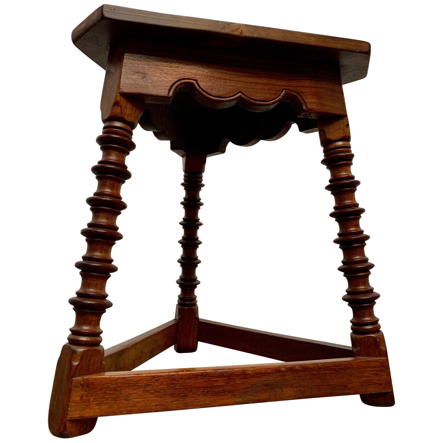 Tri Legged Base Rounded Triangular Shape Carved Walnut Stand Lamp ...