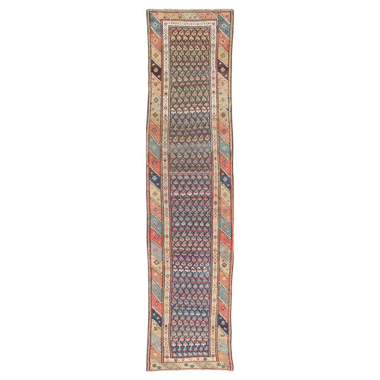 Antique Tribal Kurdish Runner with Geometric Motifs and Colorful ...