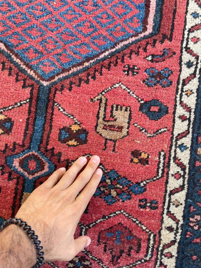 Antique Tribal Runner with Watermelon and Midnight Blue Colors, circa ...