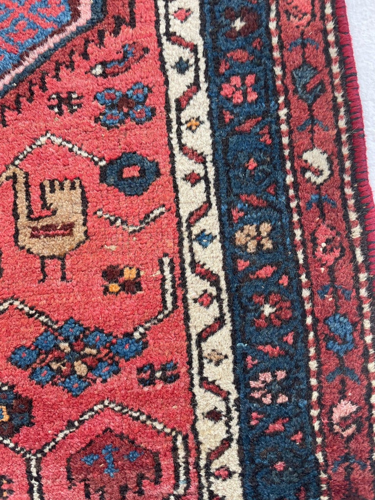 Antique Tribal Runner with Watermelon and Midnight Blue Colors, circa ...