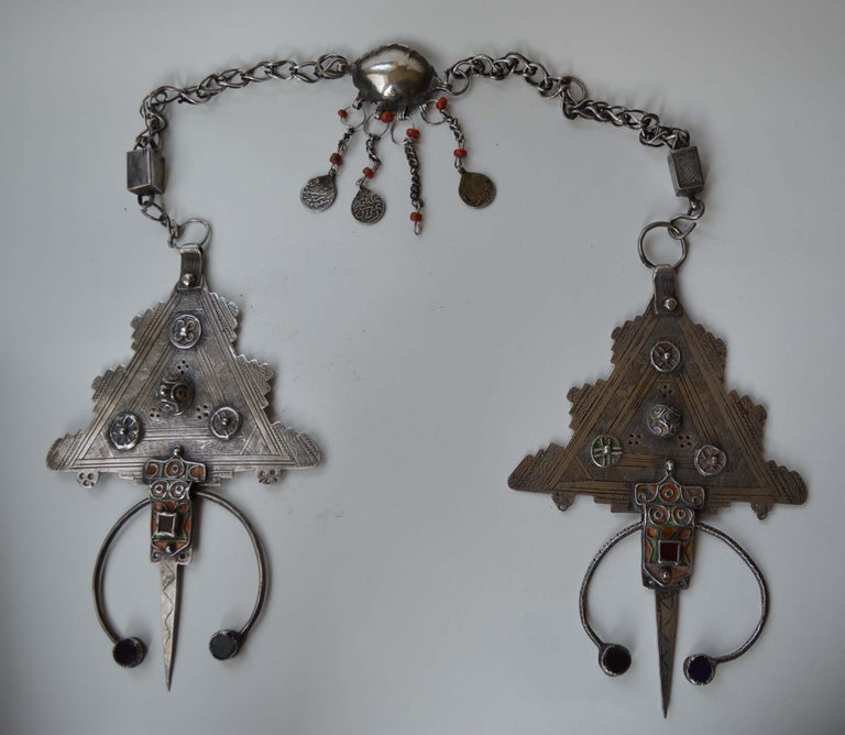 Antique Tribal Silver Complete Kabyle Berber Fibula Brooch Necklace For ...