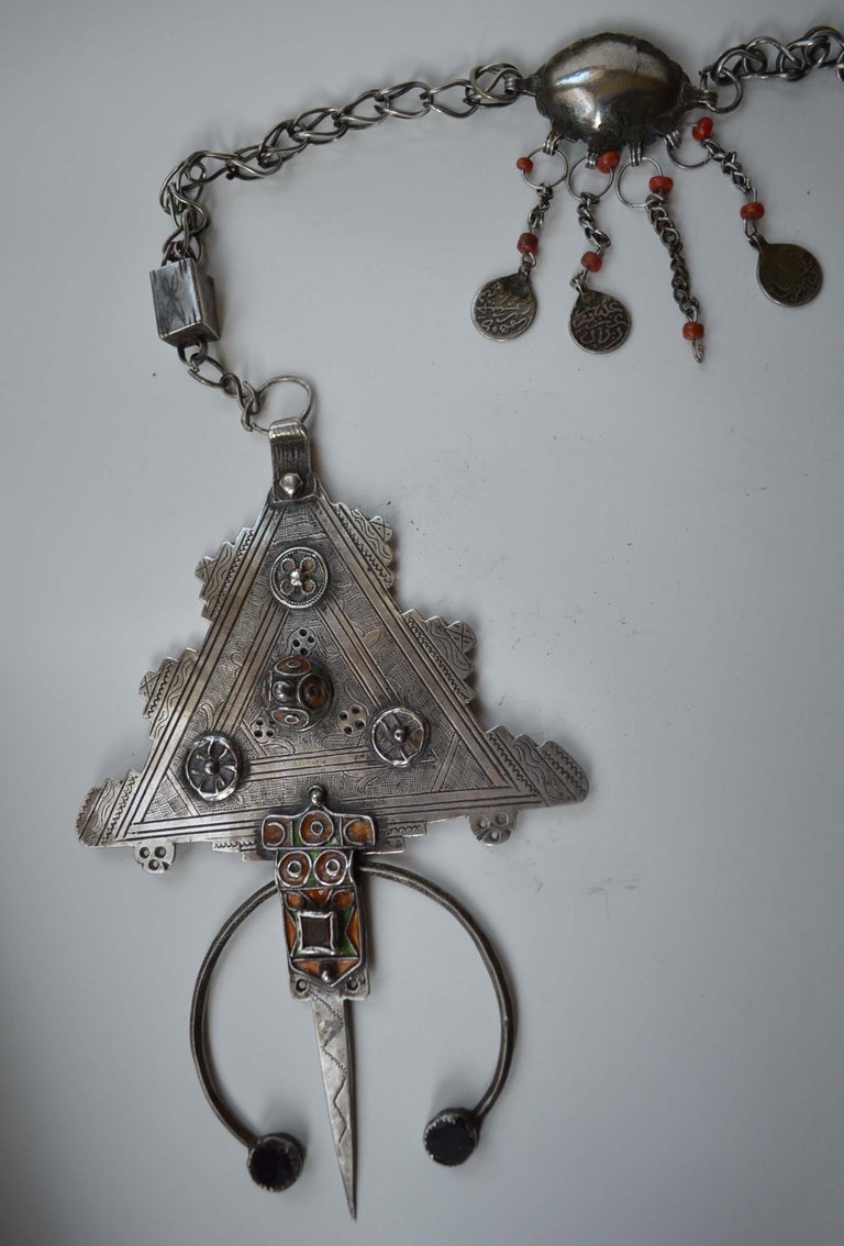 Antique Tribal Silver Complete Kabyle Berber Fibula Brooch Necklace For ...