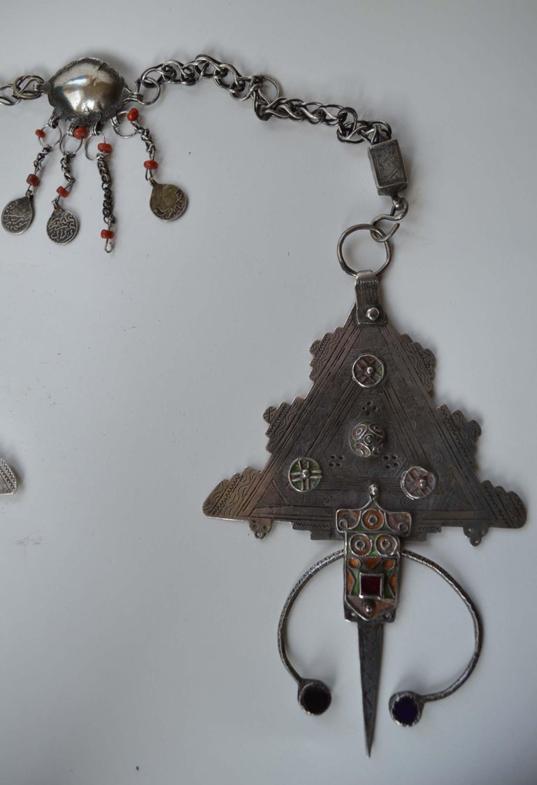 Antique Tribal Silver Complete Kabyle Berber Fibula Brooch Necklace For ...