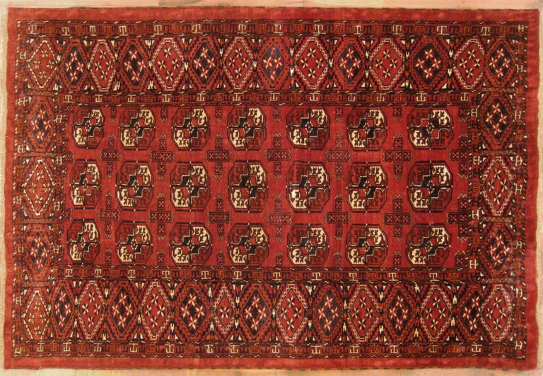 Antique Turkestan Turkman Rug, in Small Size, with Repeating Design For ...