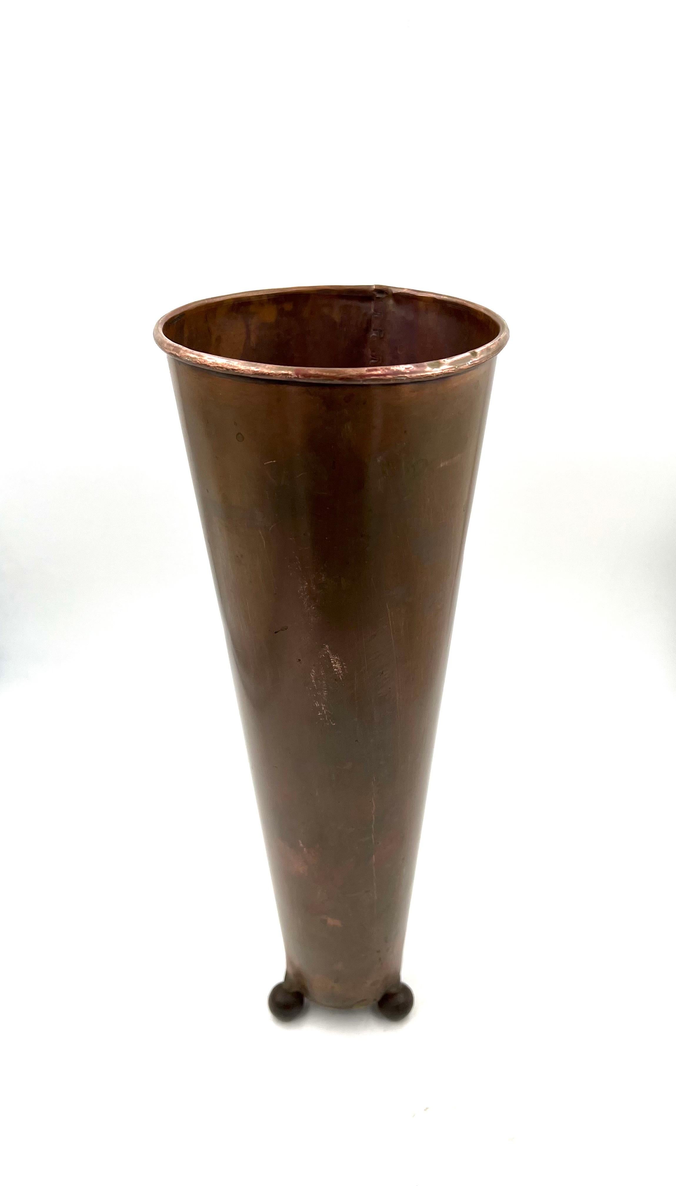 Antique Turkish Art Deco Solid Copper Flower Vase with Triple Ball Feet ...