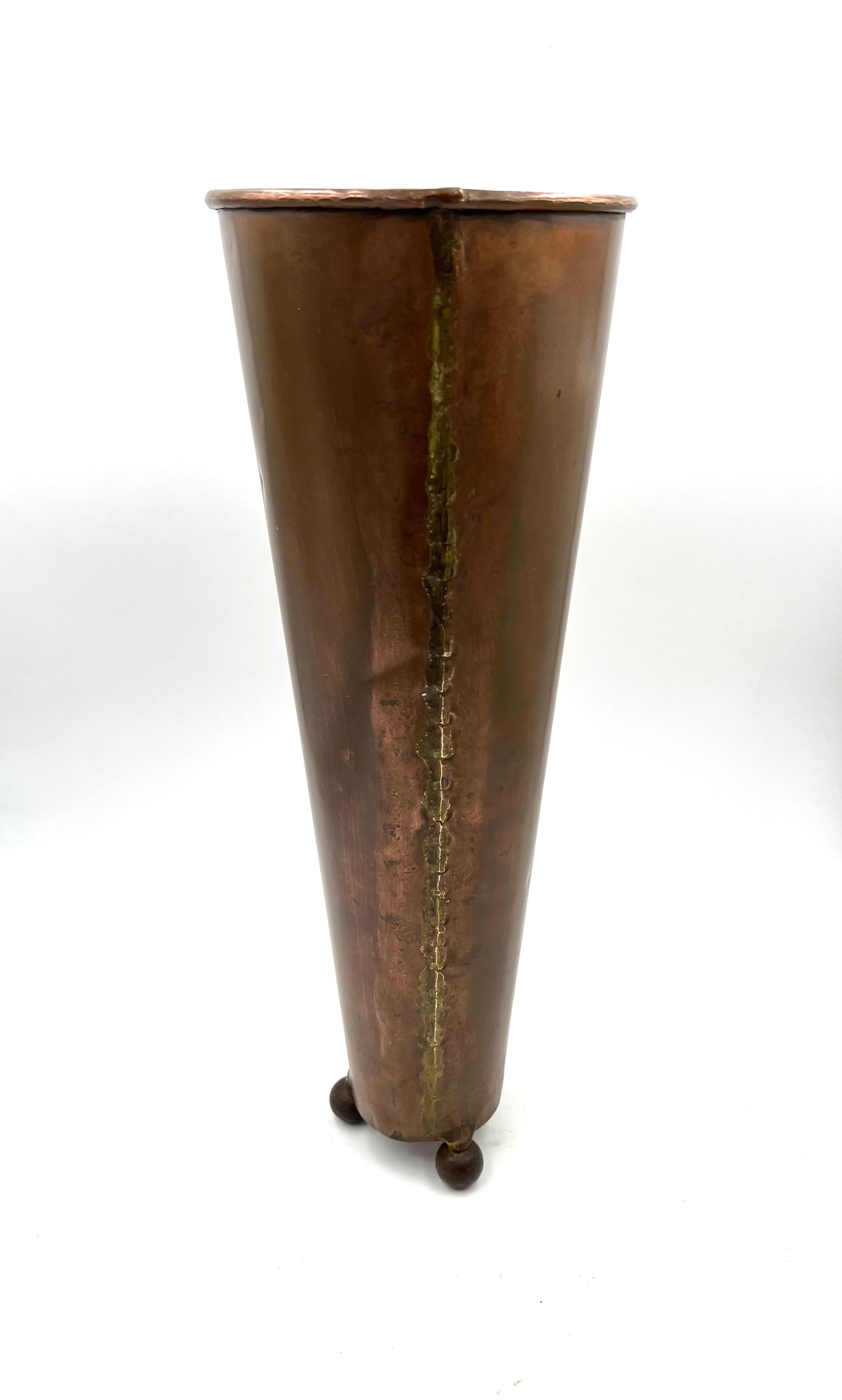 Antique Turkish Art Deco Solid Copper Flower Vase with Triple Ball Feet ...