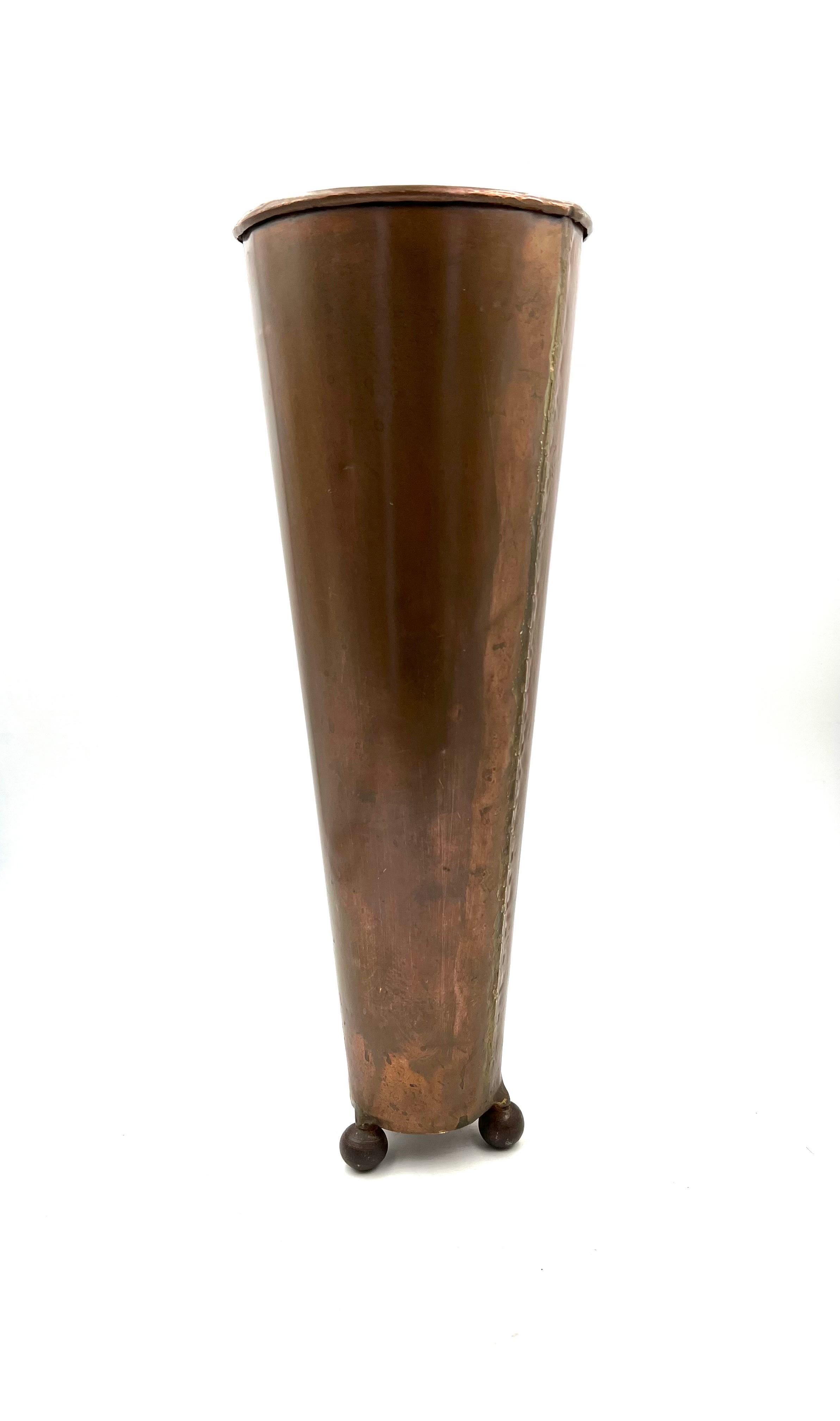 Antique Turkish Art Deco Solid Copper Flower Vase with Triple Ball Feet ...