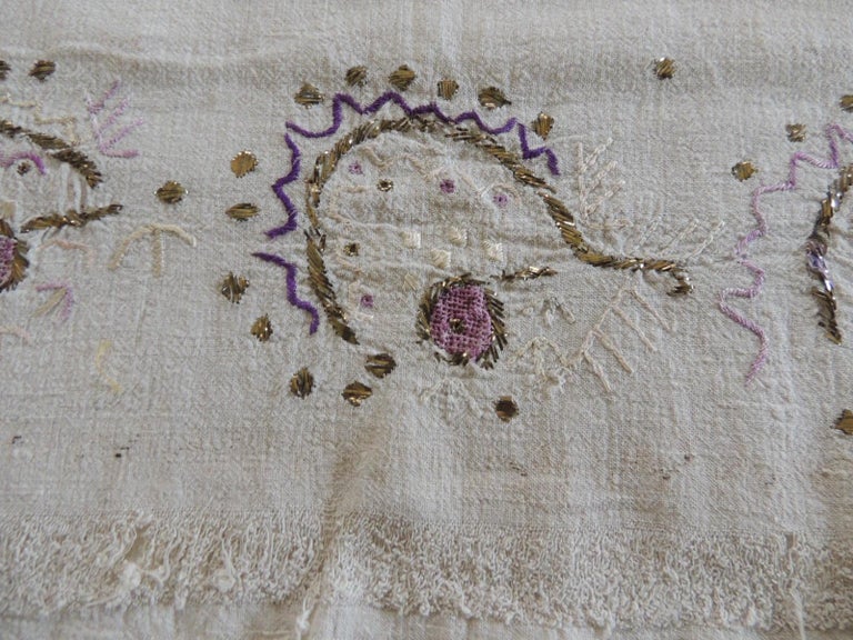 Antique Turkish Embroidered Purple and Gold Textile For Sale at 1stDibs