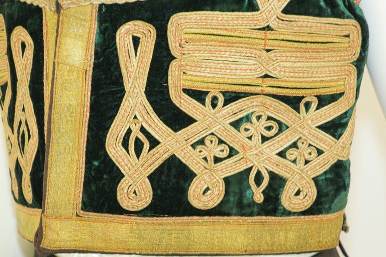 Antique Turkish Green and Gold Thread Embroidered Vest For Sale at 1stDibs
