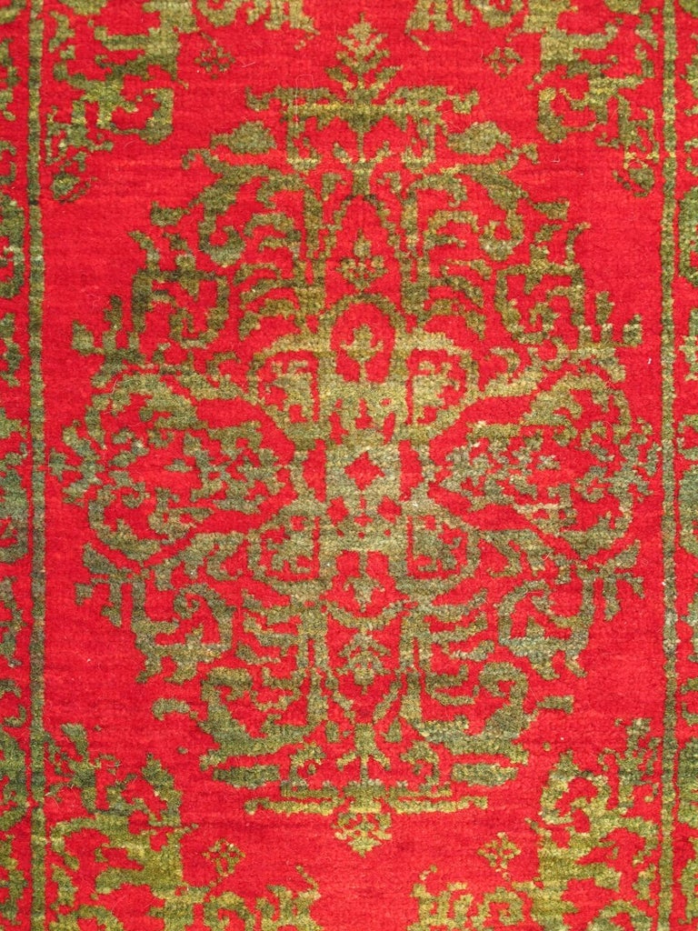 Antique Turkish Ottoman Rug with Floral Medallion in Red and Green For ...
