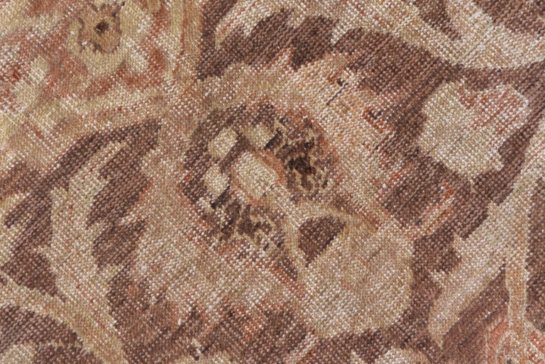 Antique Turkish Oushak Rug, Brown Field, Salmon Borders, Curvilinear ...