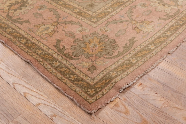 Antique Turkish Oushak Rug, Sage Green Field, Light Pink Borders, circa ...